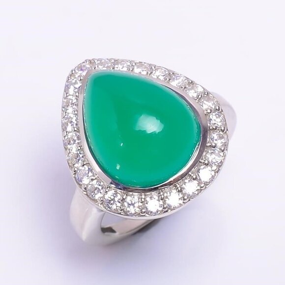 Jewelry | Sterling Sliver Green Onyx 78ct Ring Size 65 | Poshmark